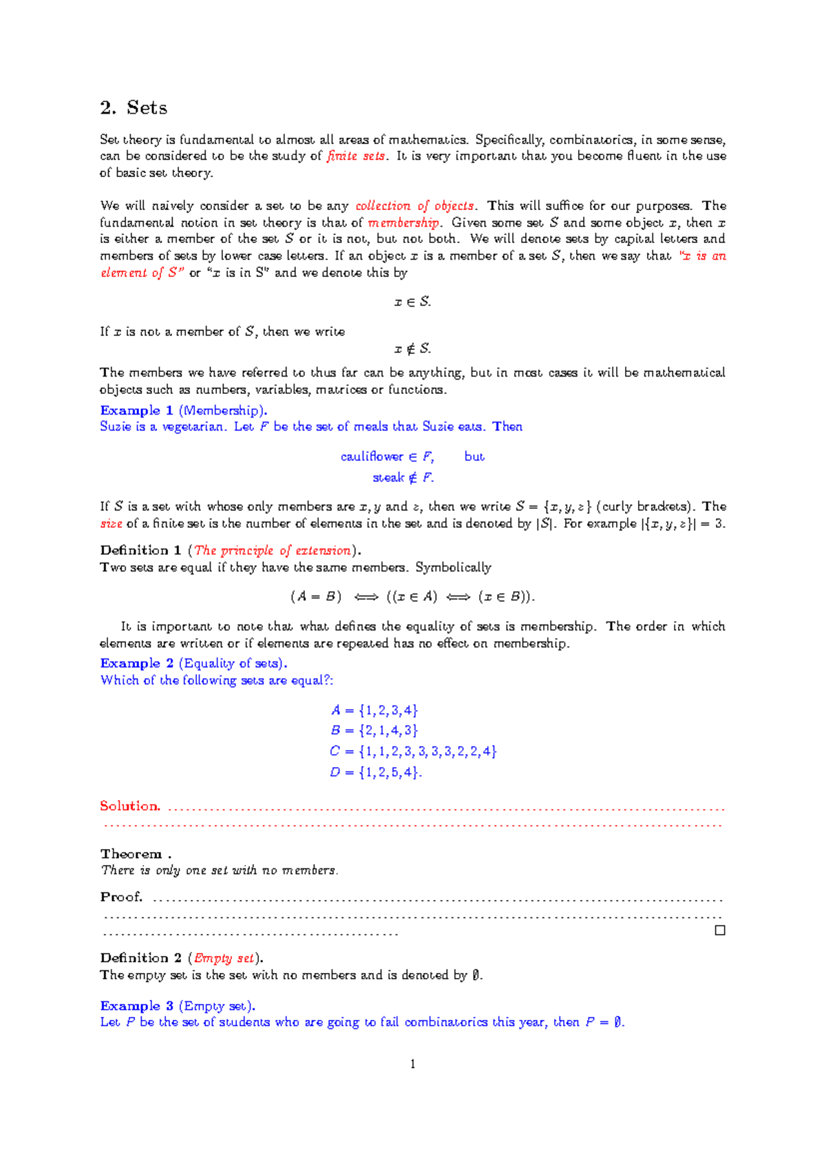 0B Sets - Class Worksheet/Notes on Set Theory Concepts - Studocu