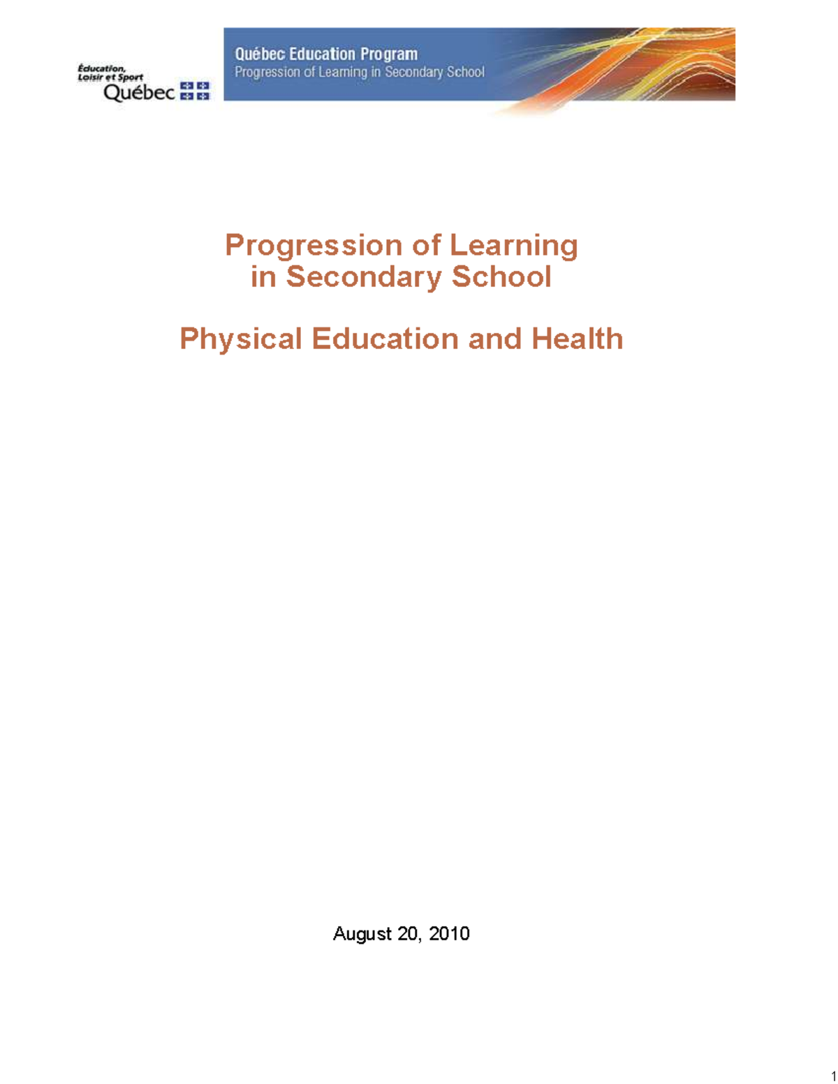 PFEQ Progression of Learning in Secondary Physical Education and Health ...