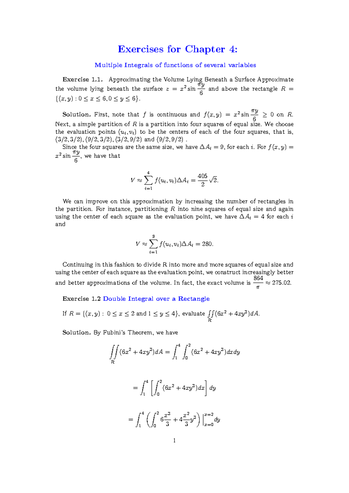 Exercises for Chapter 4-GT-II: Multiple Integrals and Applications - Studocu