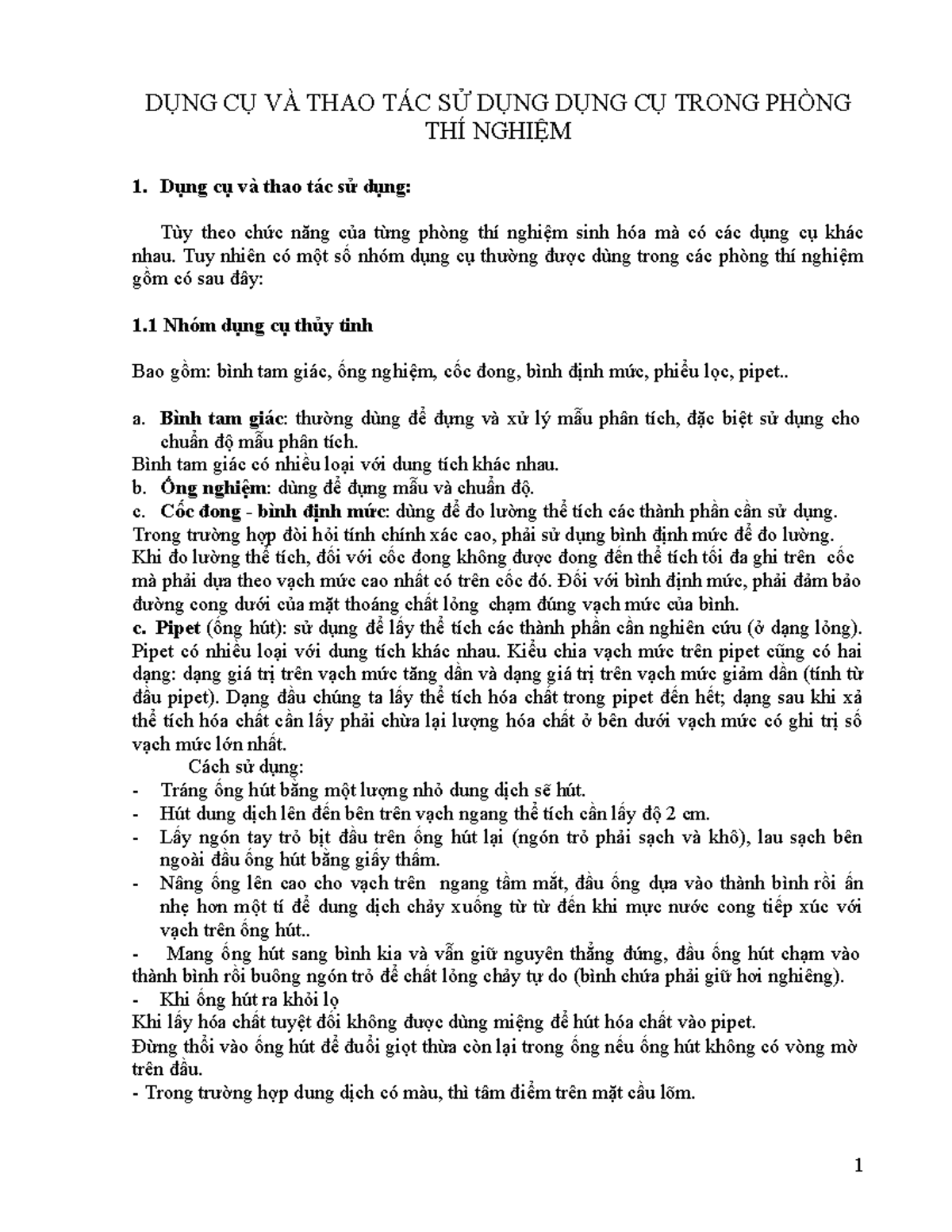 DỤNG CỤ VÀ THAO TÁC TRONG PHÒNG THÍ NGHIỆM 1 - T-I LI-U TH HS-C 1 - Studocu