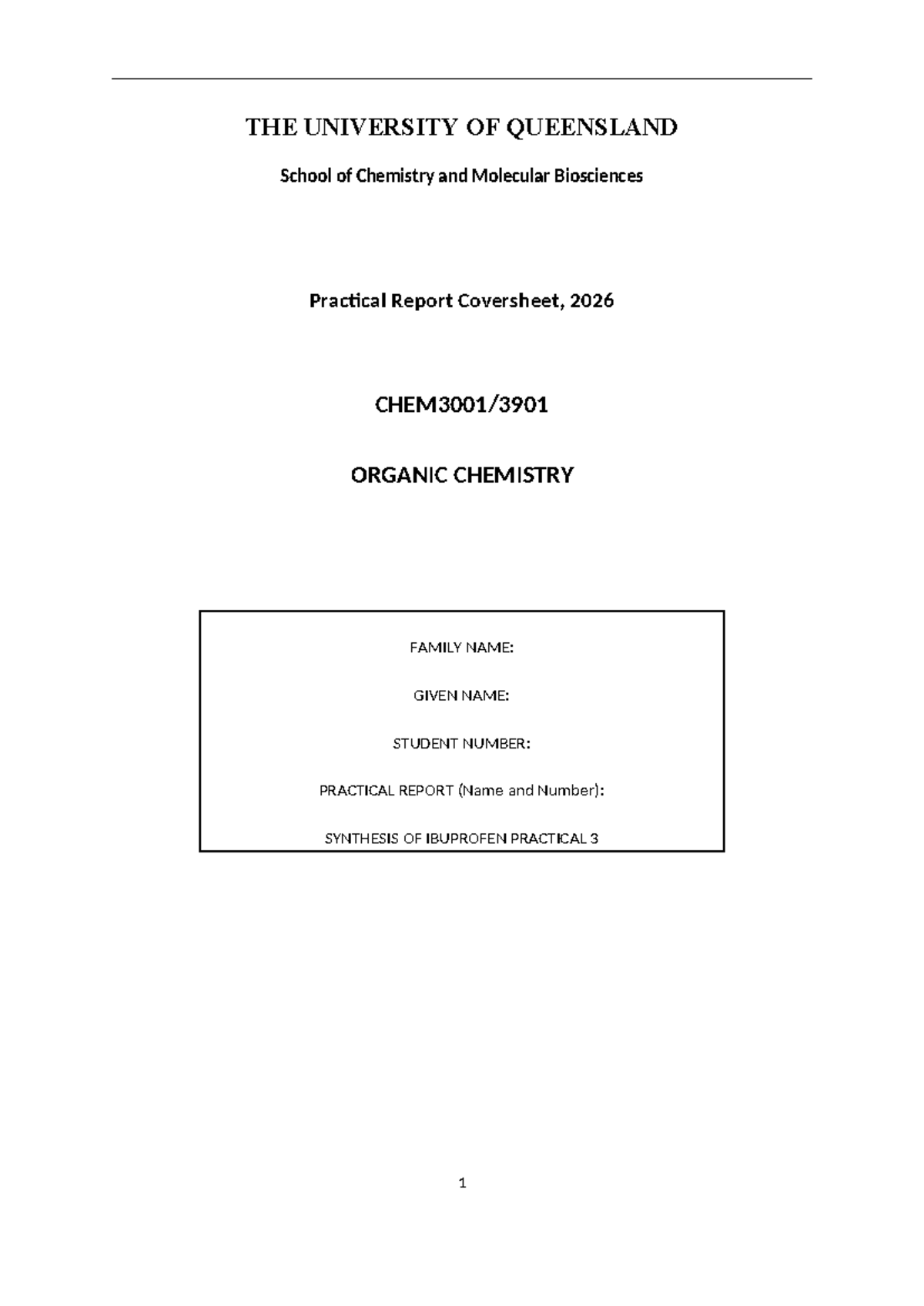 Organic Chemistry Practical Report: Synthesis of Ibuprofen (CHEM2023 ...