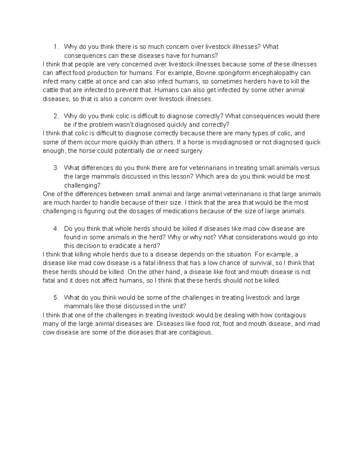 Unit 3 Critical Thinking Questions on Livestock Health Issues - Studocu