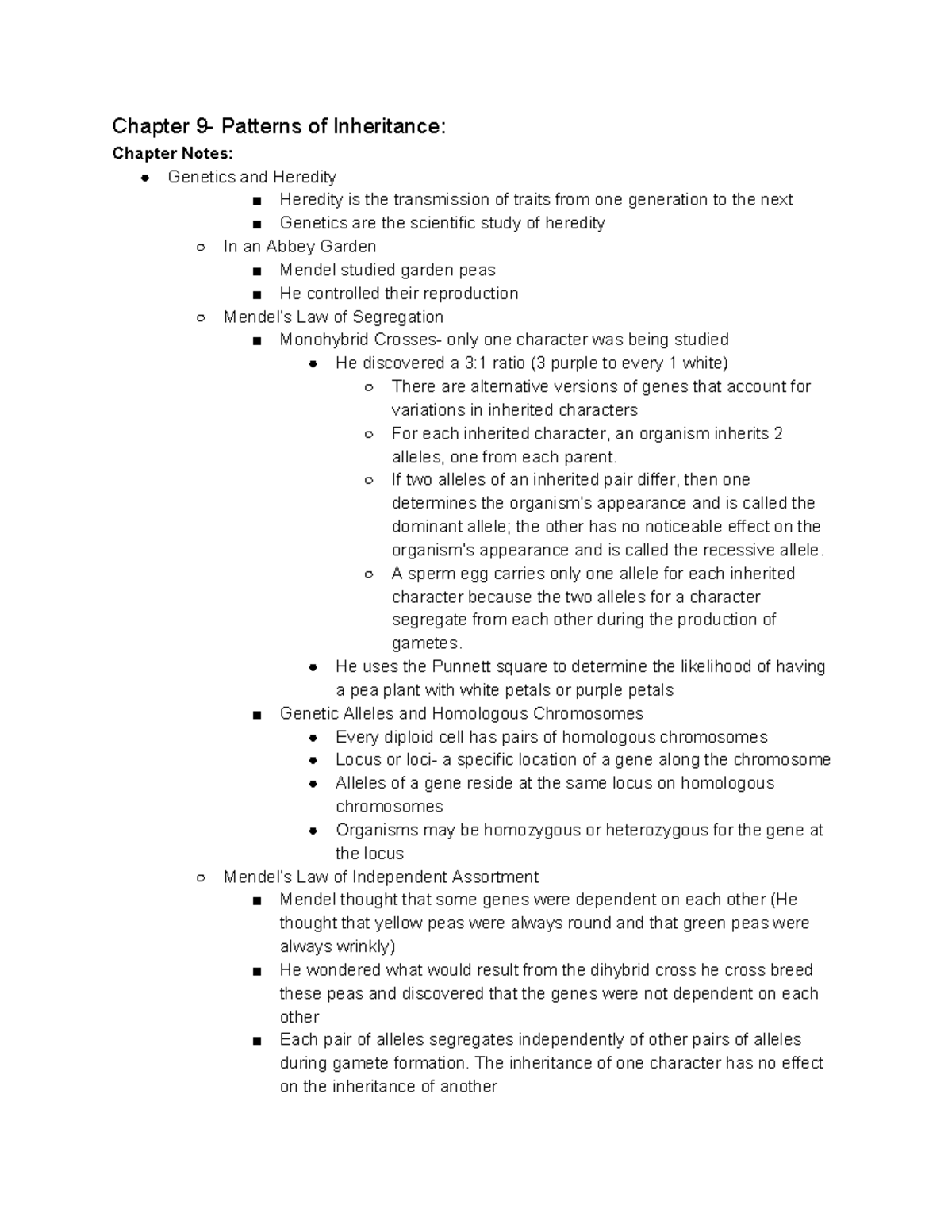 BIO 1010 Exam 2 Study Notes - Chapter 9- Patterns of Inheritance ...