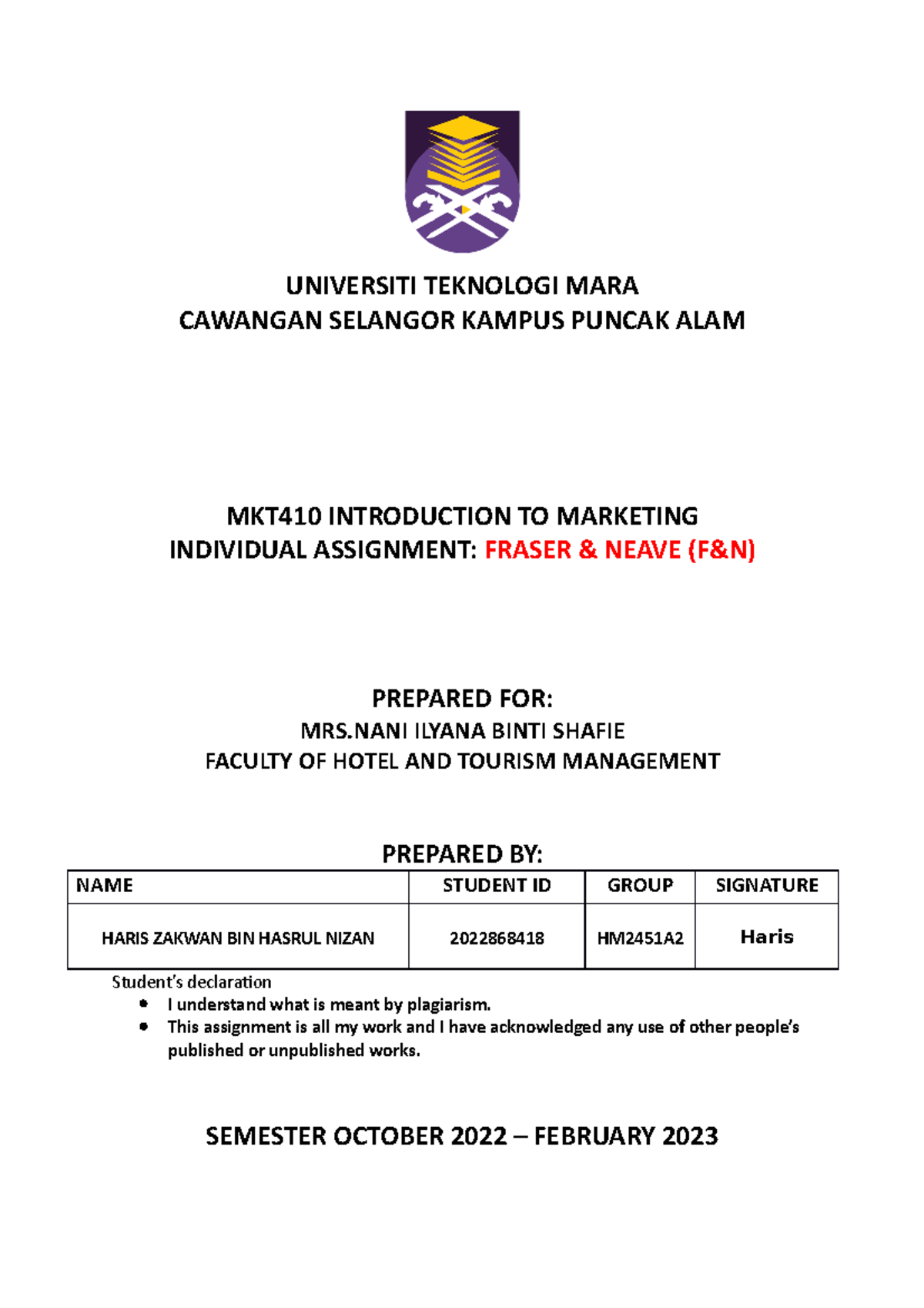 Individual Assignment MKT410 - Marketing Analysis of F&N by Haris ...