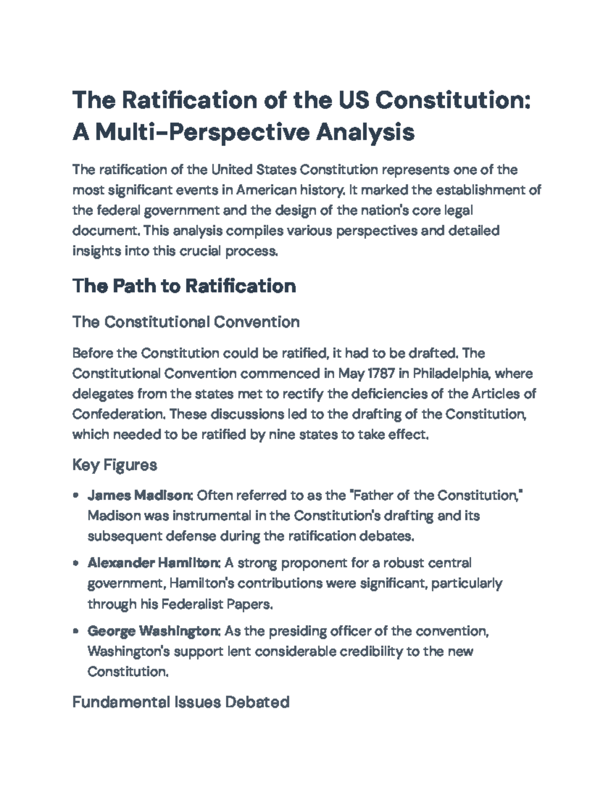 The Ratification of the US Constitution: A Multi-Perspective Analysis ...