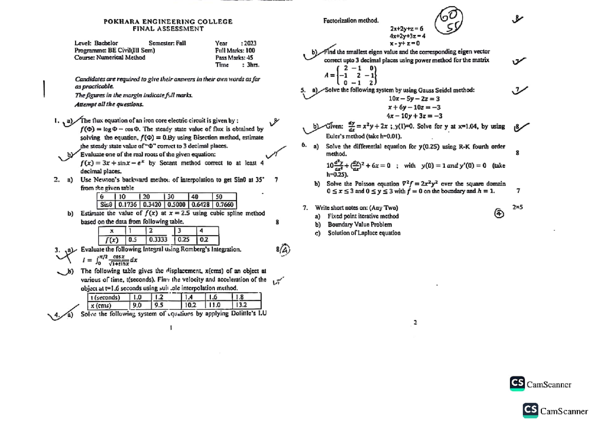 Numerical Method Computer paper - POKHARA ENGINEERING COLLEGE ...