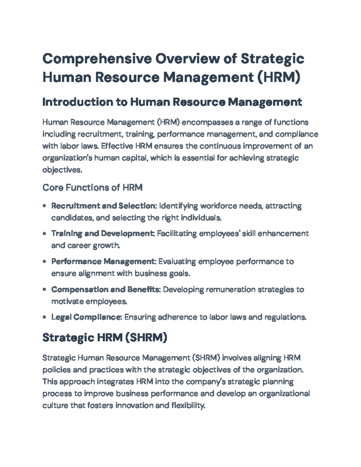 Strategic Human Resource Management (HRM) Overview and Implementation ...