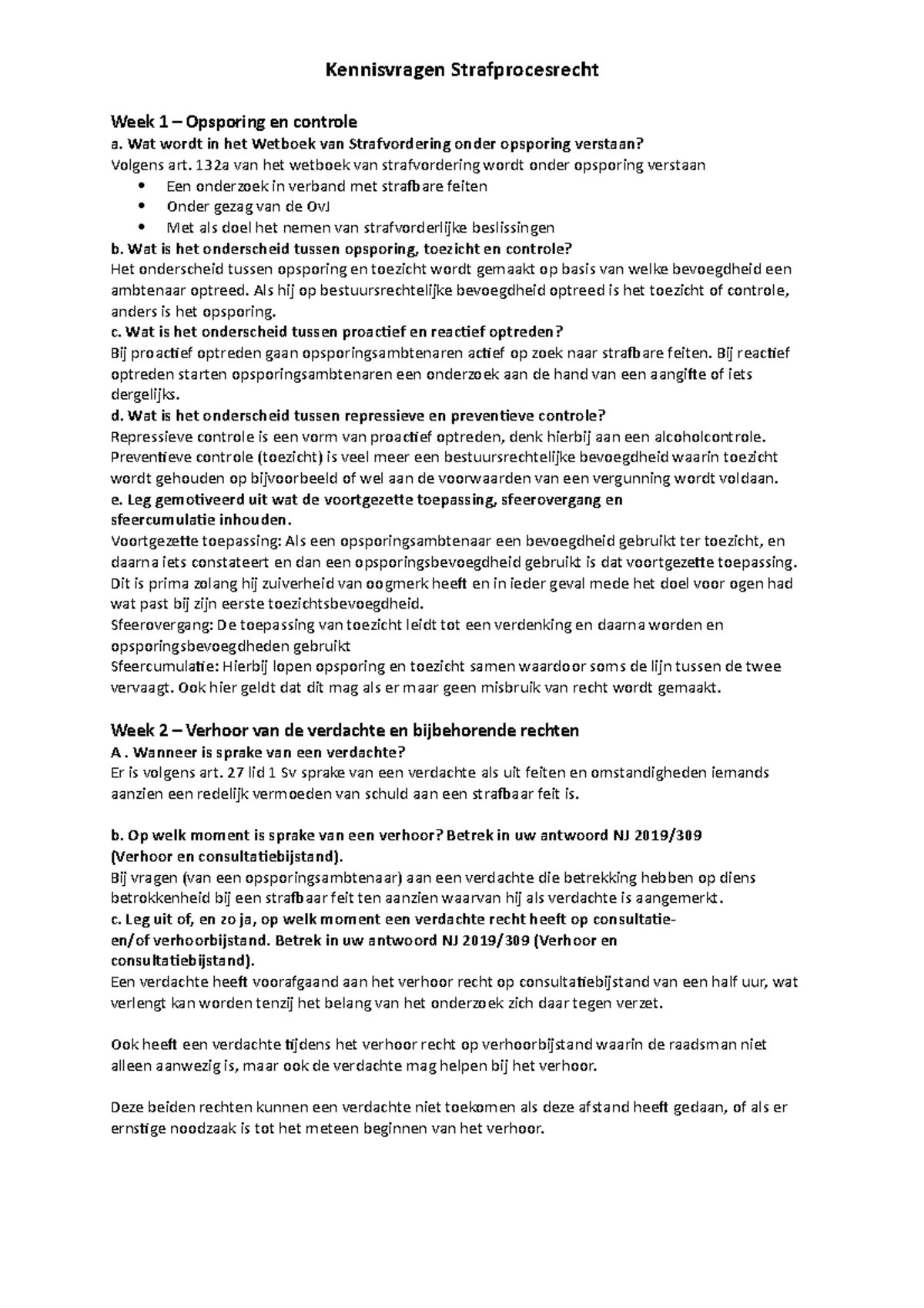 Kennisvragen Strafprocesrecht – Week 1 t/m 8 Overzicht en Analyse ...