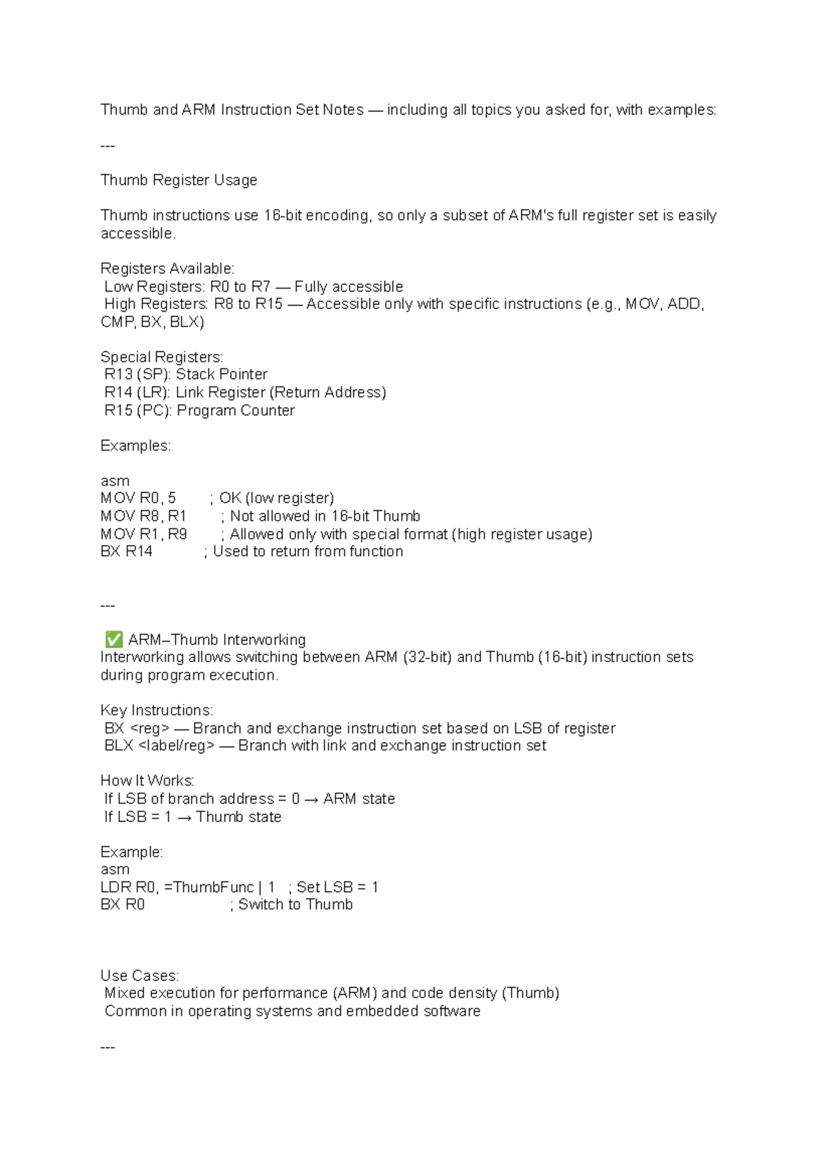 Thumb and ARM Instruction Set Notes (Unit 2) - Studocu