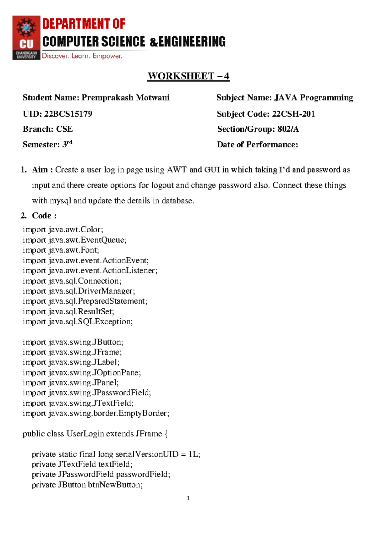 Prem JAVA 4 - Nice - ENGINEERING COMPUTER SCIENCE & WORKSHEET – 4 ...