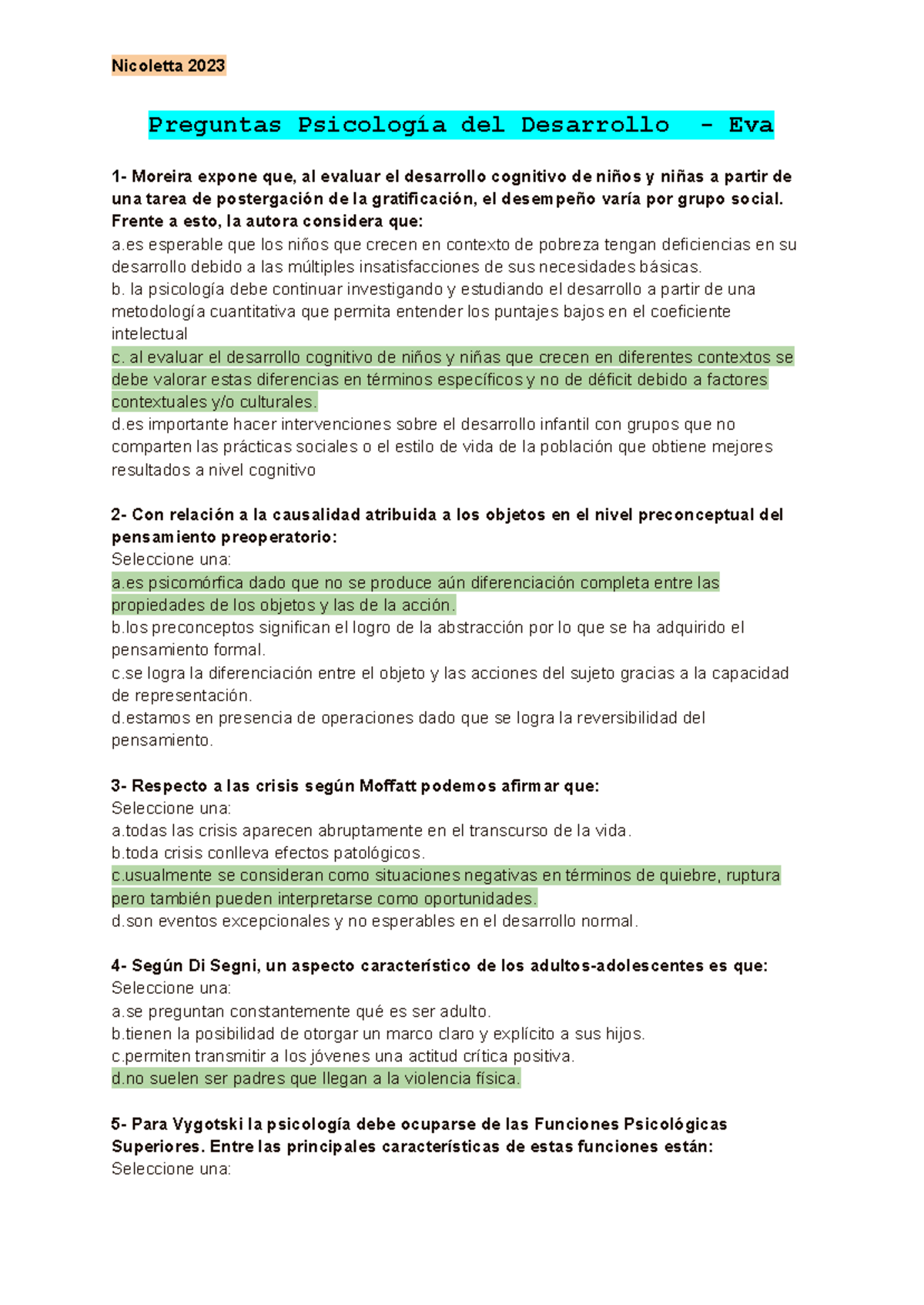 Nicoletta 2023 Preguntas sobre Psicología del Desarrollo - Eva Moreira ...