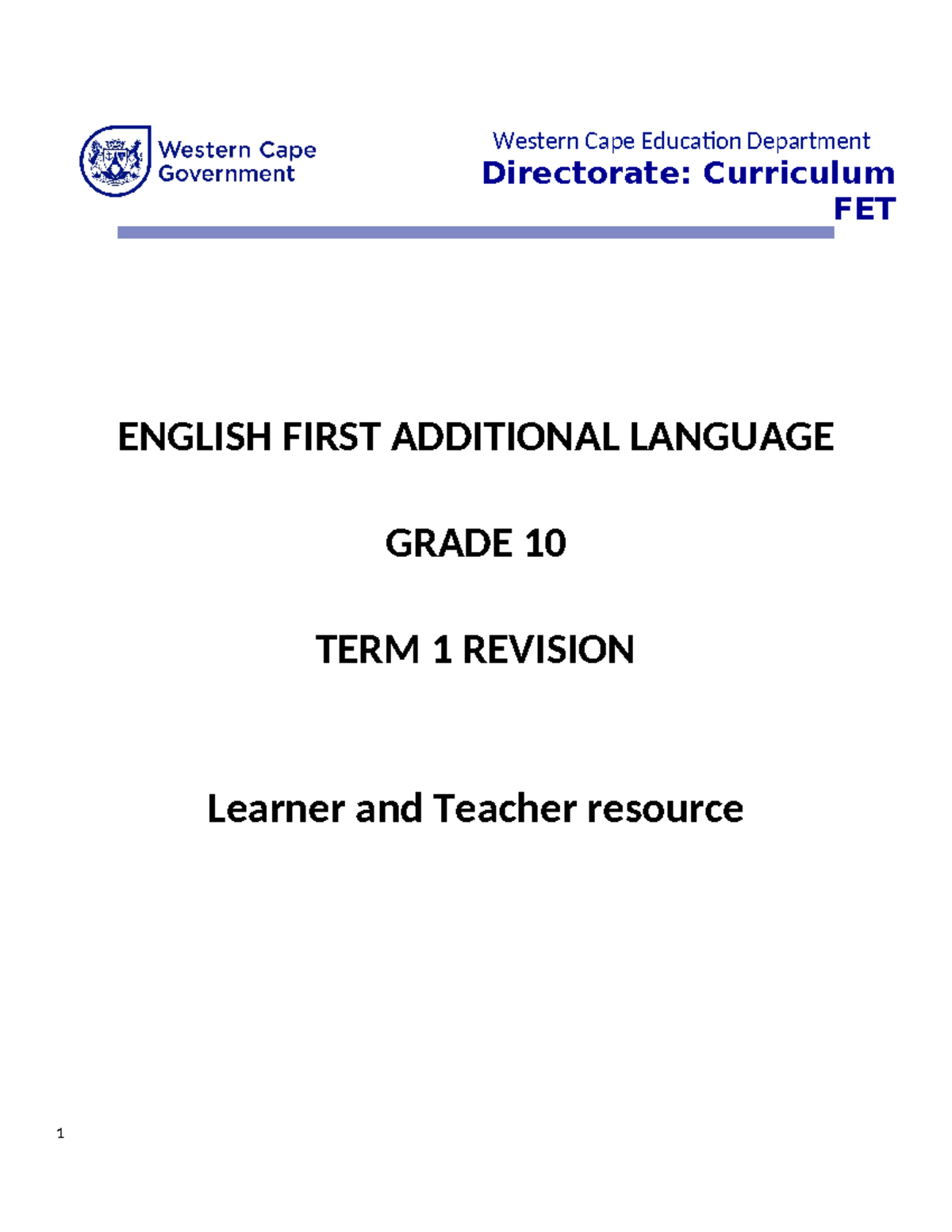 English FAL Grade 10 Term 1 Revision Material 2023 - Studocu