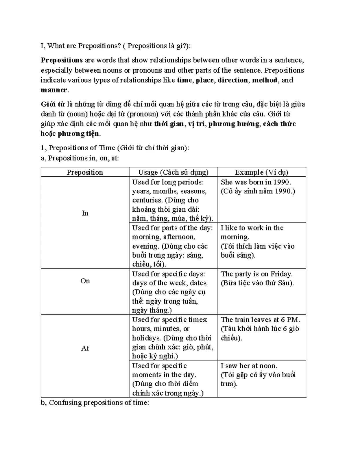 Prepositions (Giới từ) - Understanding Their Usage and Examples - Studocu