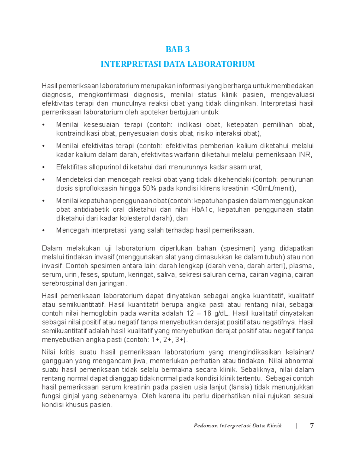 BAB 3 Interpretasi Data Laboratorium: Panduan untuk Apoteker - Studocu