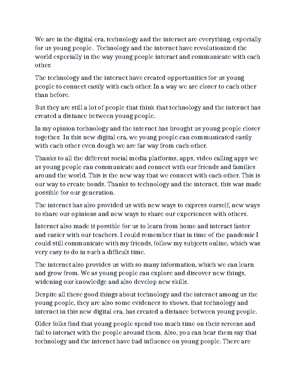 Argumentative Essay: Tech & Internet's Impact on Youth Connections ...