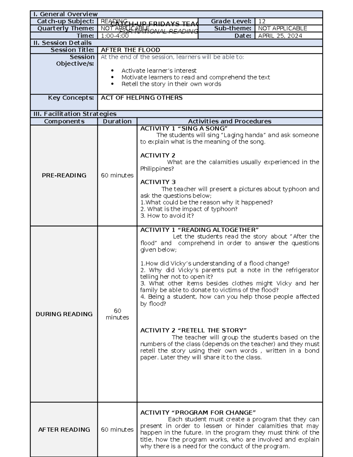April 24 NRP - Sample Reading material - CATCH-UP FRIDAYS TEACHING ...