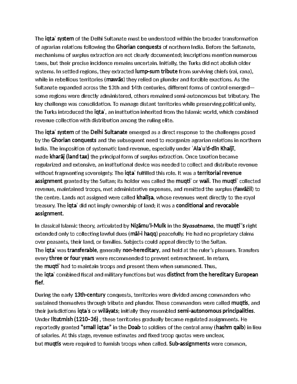 The Iqtaʿ System in the Delhi Sultanate: Agrarian Transformations Post ...