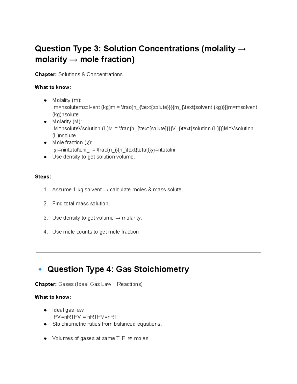 Chem110: Solutions & Gas Stoichiometry Notes (Chapters) - Studocu