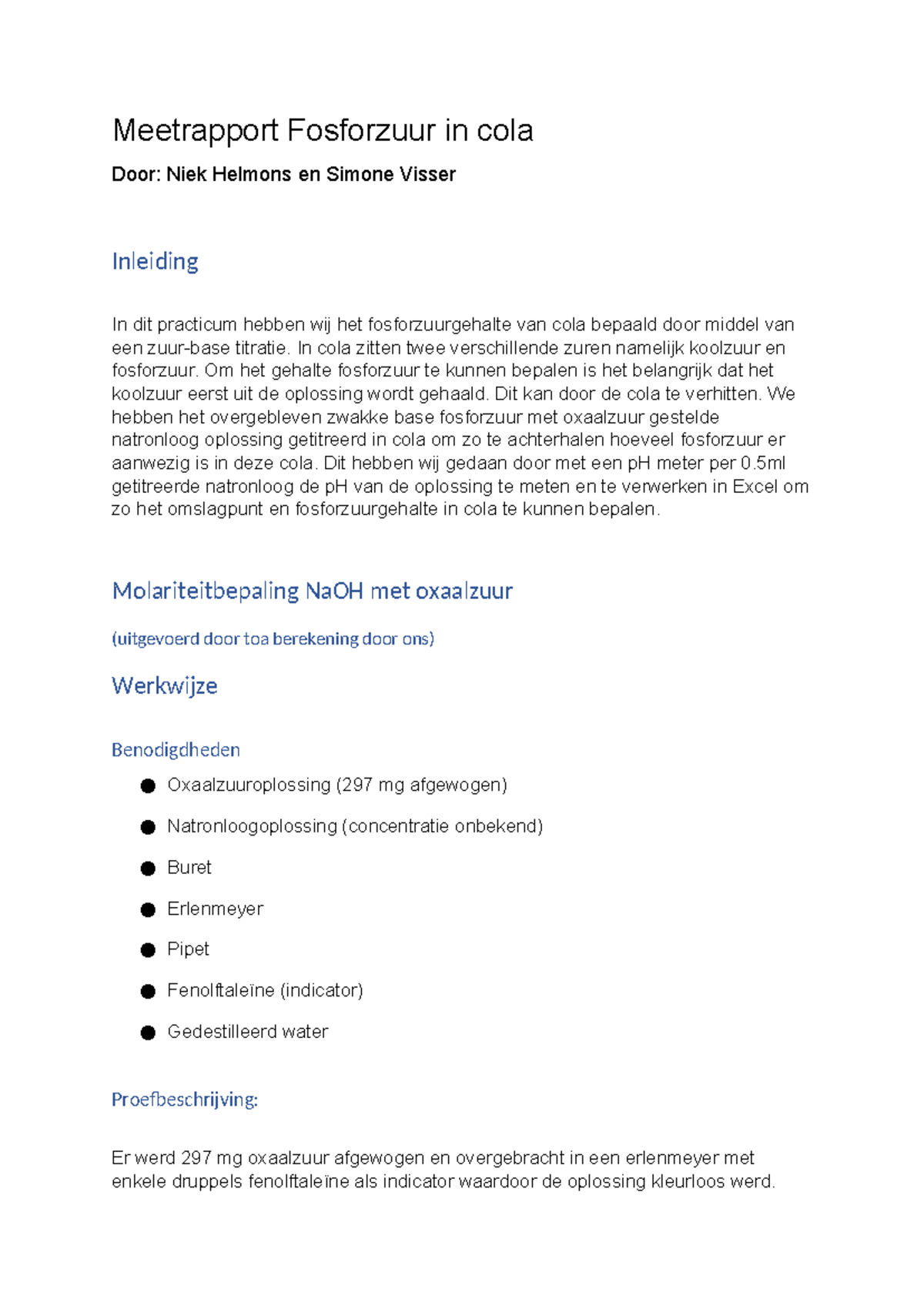 Fosforzuuranalyse in Cola: Practicum Rapport en Resultaten - Studeersnel