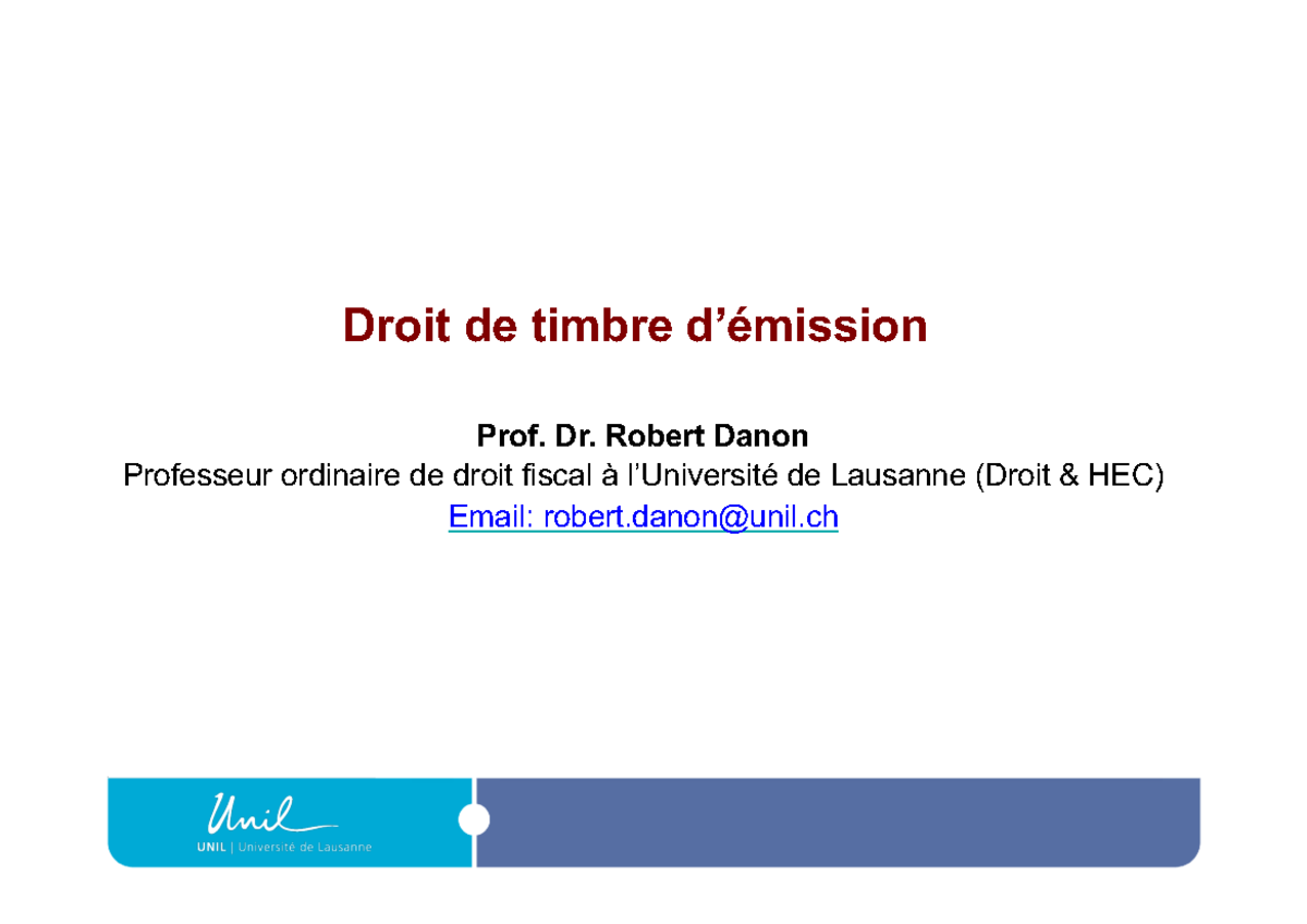 Droit timbre emission - Slide - Droit de timbre d’émission Prof. Dr ...