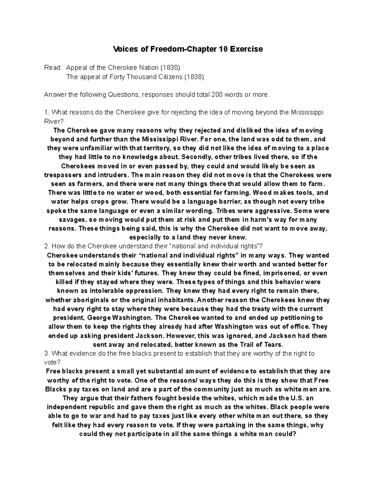 Voices of Freedom - Chapter 10 Exercise Responses and Insights - Studocu