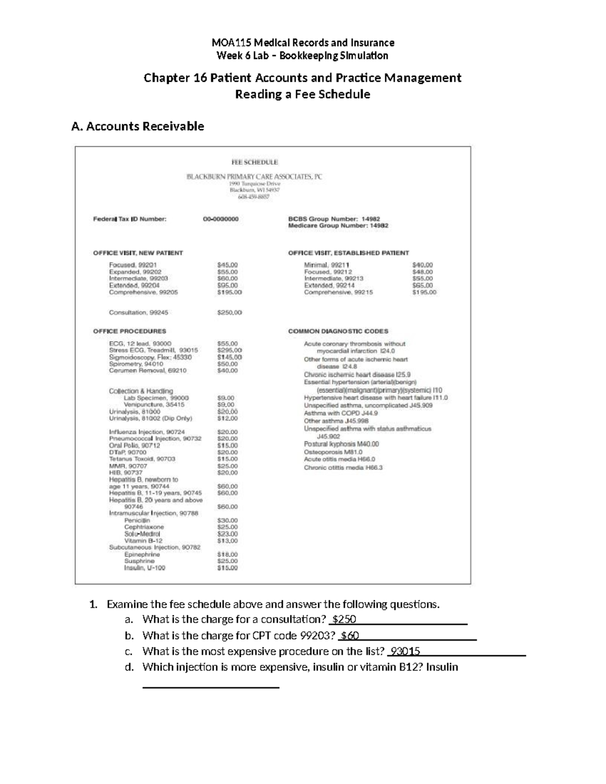 MOA115 Week 6 Lab: Patient Accounts & Fee Schedule Analysis - Studocu