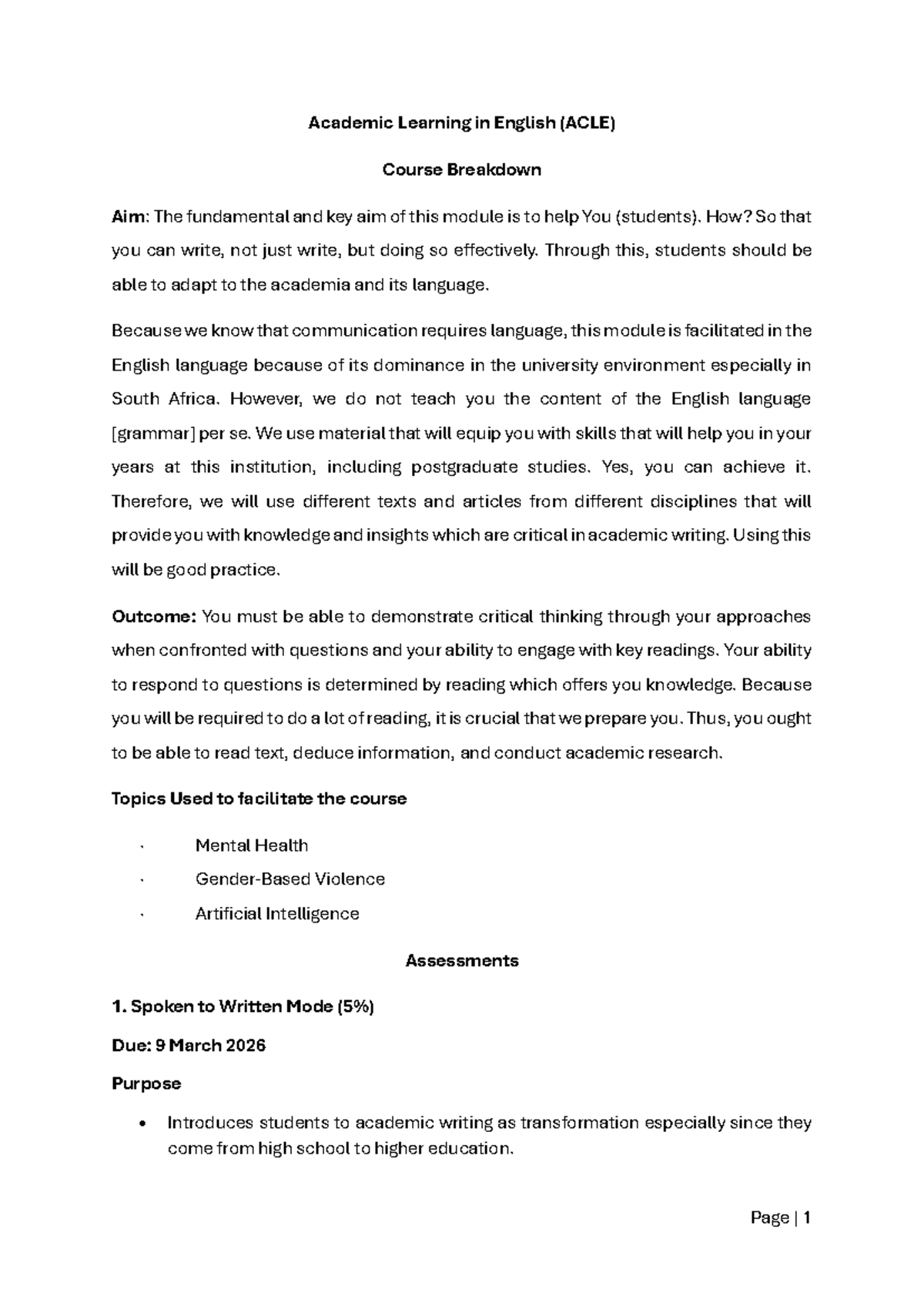 ACLE 2026 Course Overview: Academic Writing & Assessments - Studocu