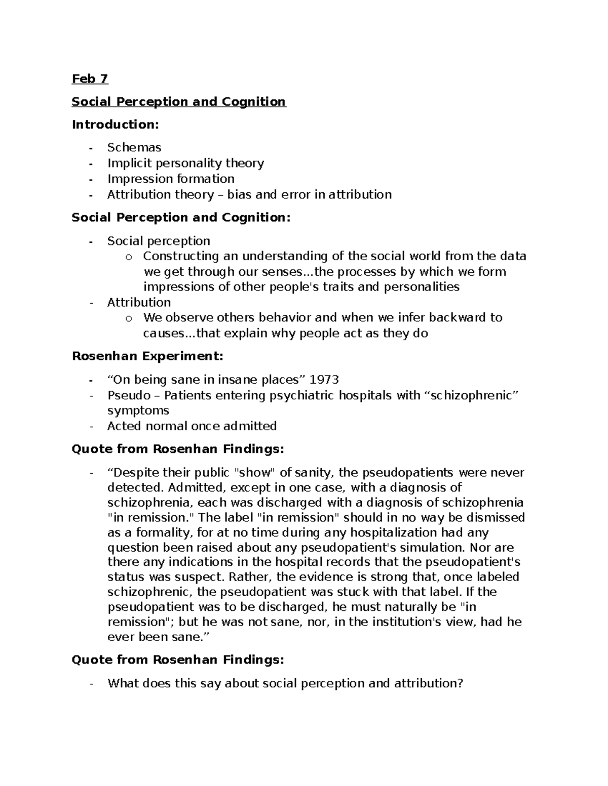 Social Perception and Cognition - Feb 7 Social Perception and Cognition ...