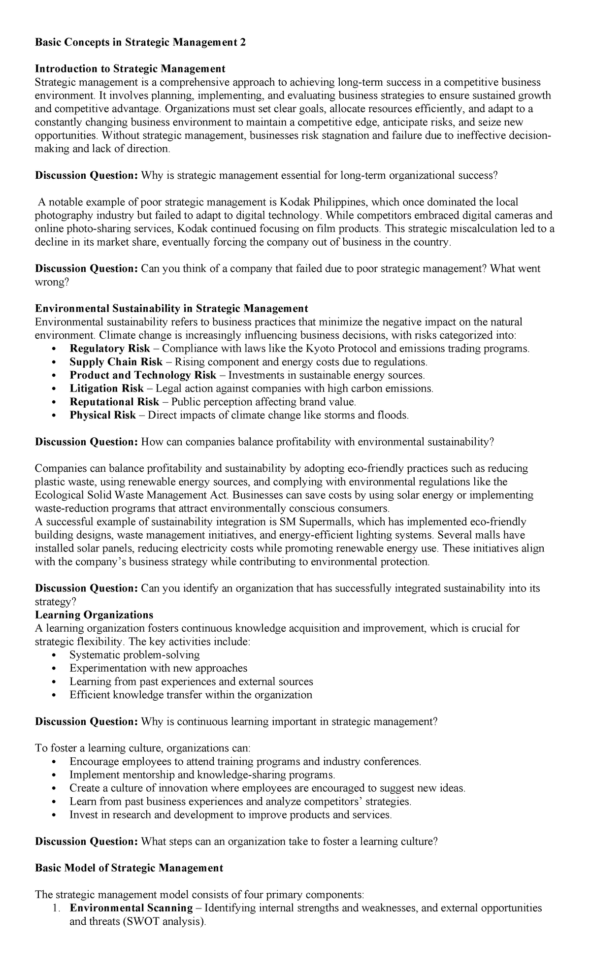 Basic Concepts in Strategic Management 2 - It involves planning ...