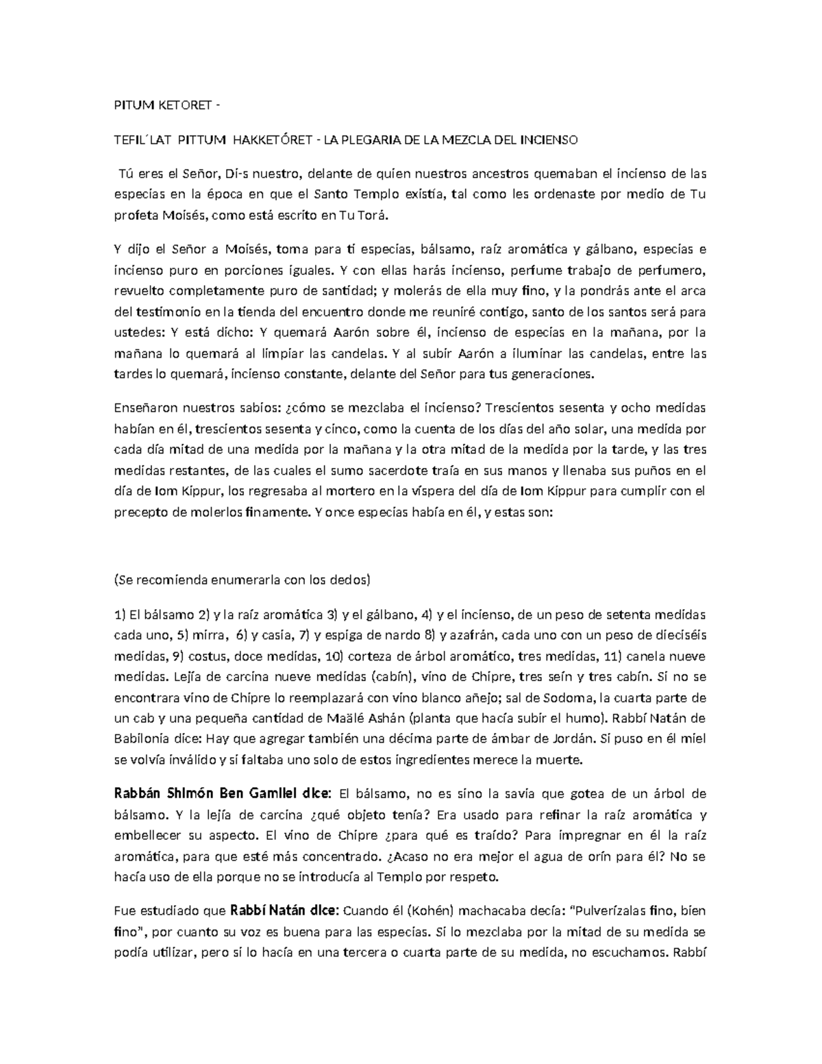 Pitum Ketoret: La Plegaria del Incienso en el Templo Sagrado - Studocu