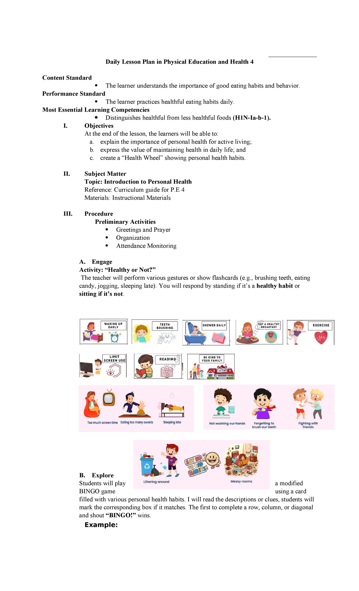 Daily Lesson Plan: Personal Health in P.E. 4 - Studocu