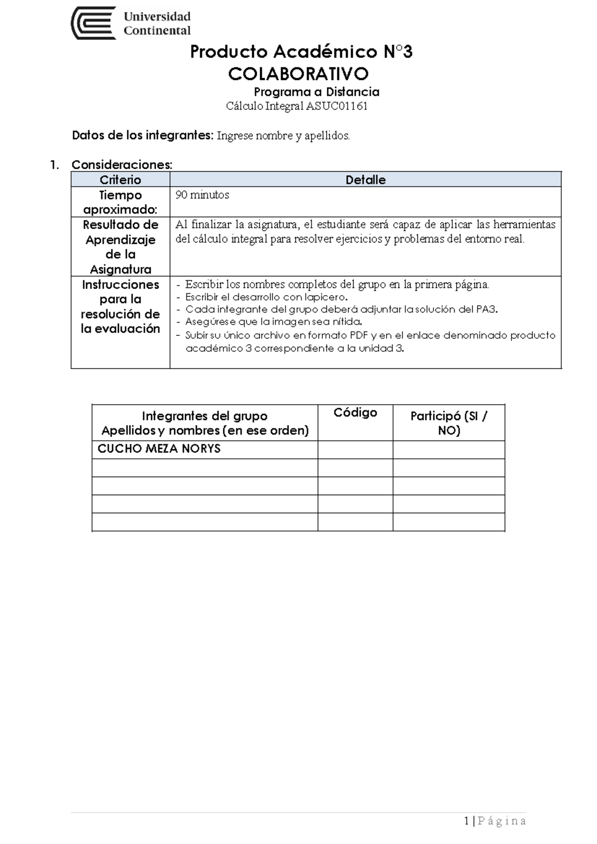 Producto Académico 3: Cálculo Integral ASUC01161 - Ejercicios y ...