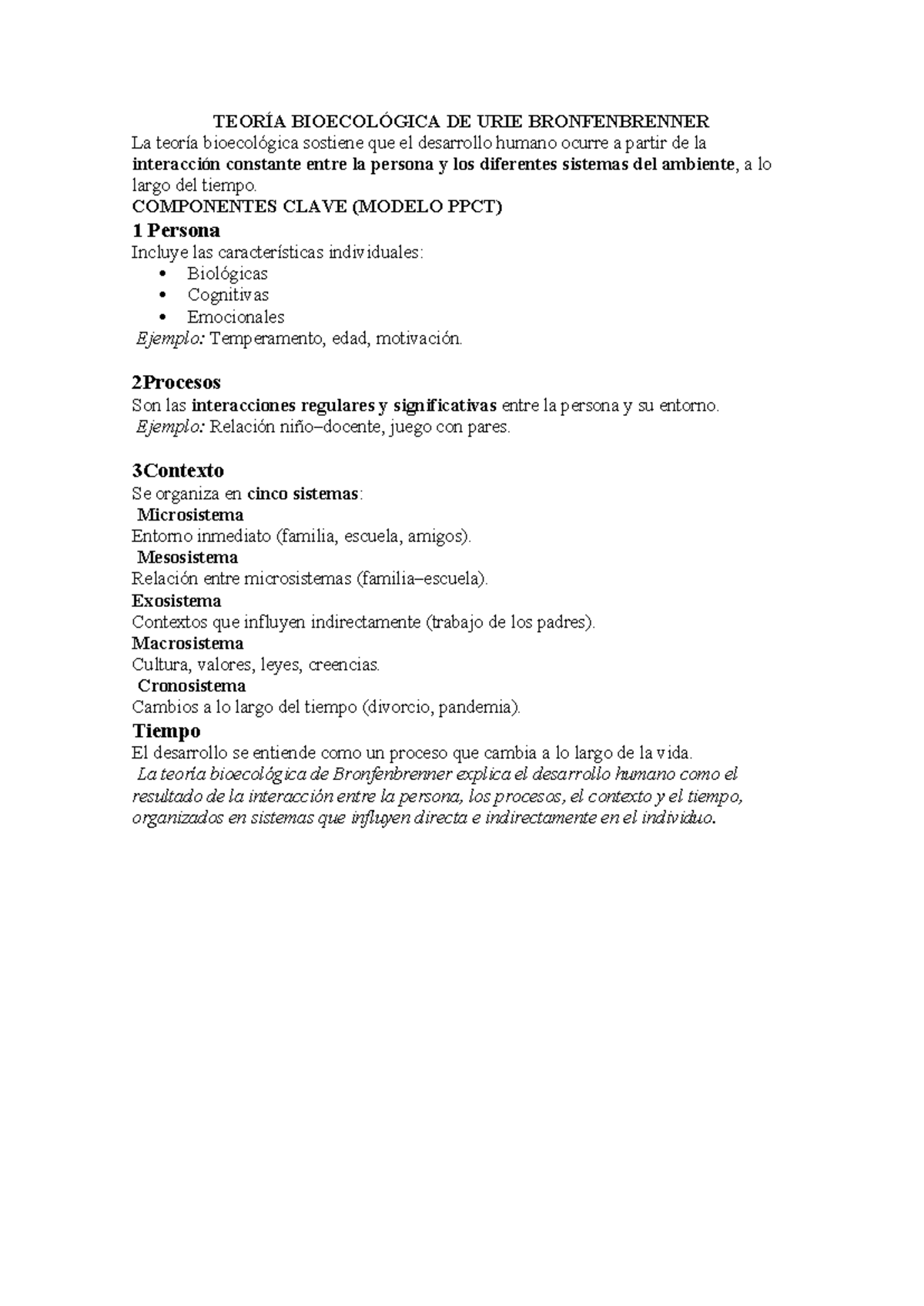 Teoría Bioecológica de Urie Bronfenbrenner: Modelo PPCT y Componentes ...