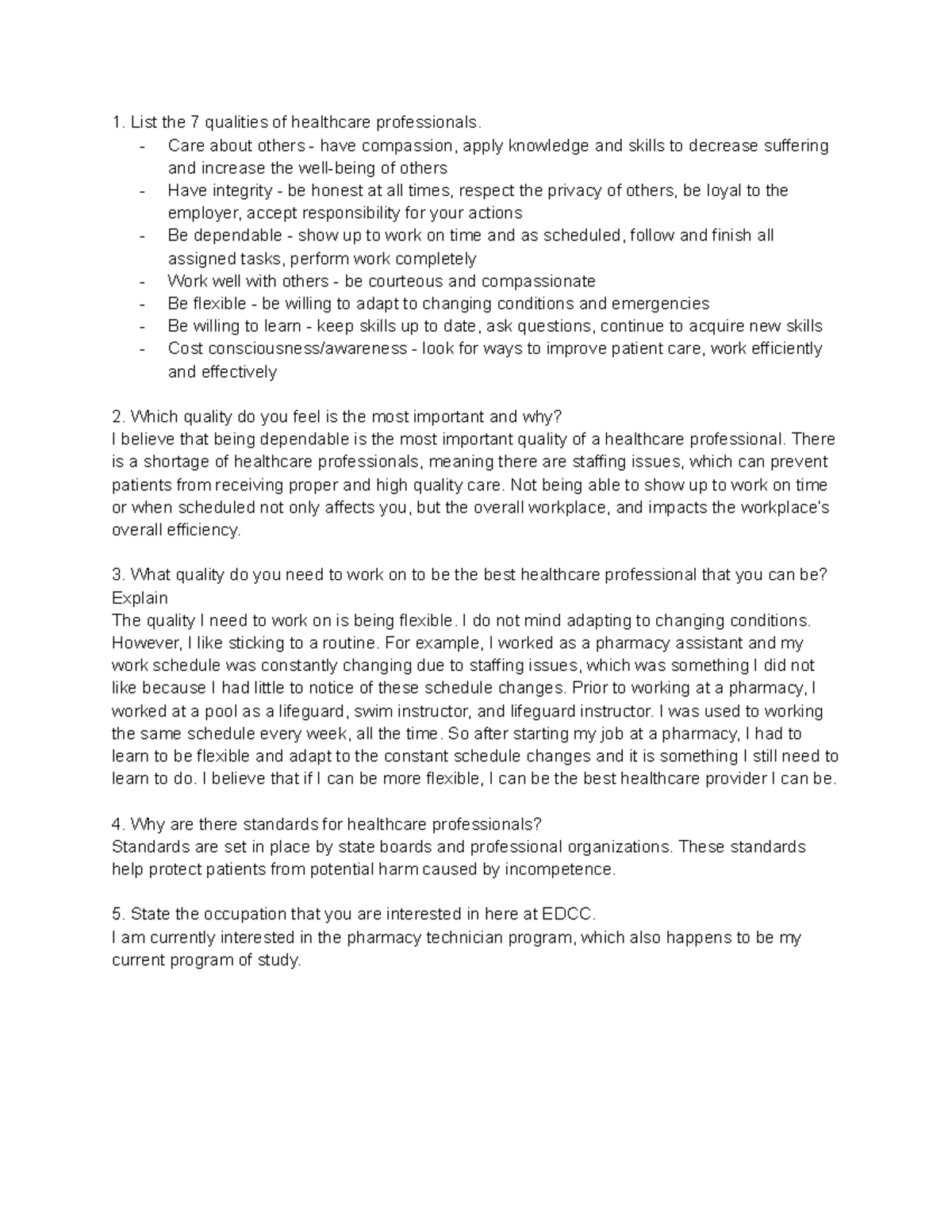 AHE116 Chapter 1 Worksheet: Qualities of Healthcare Professionals - Studocu