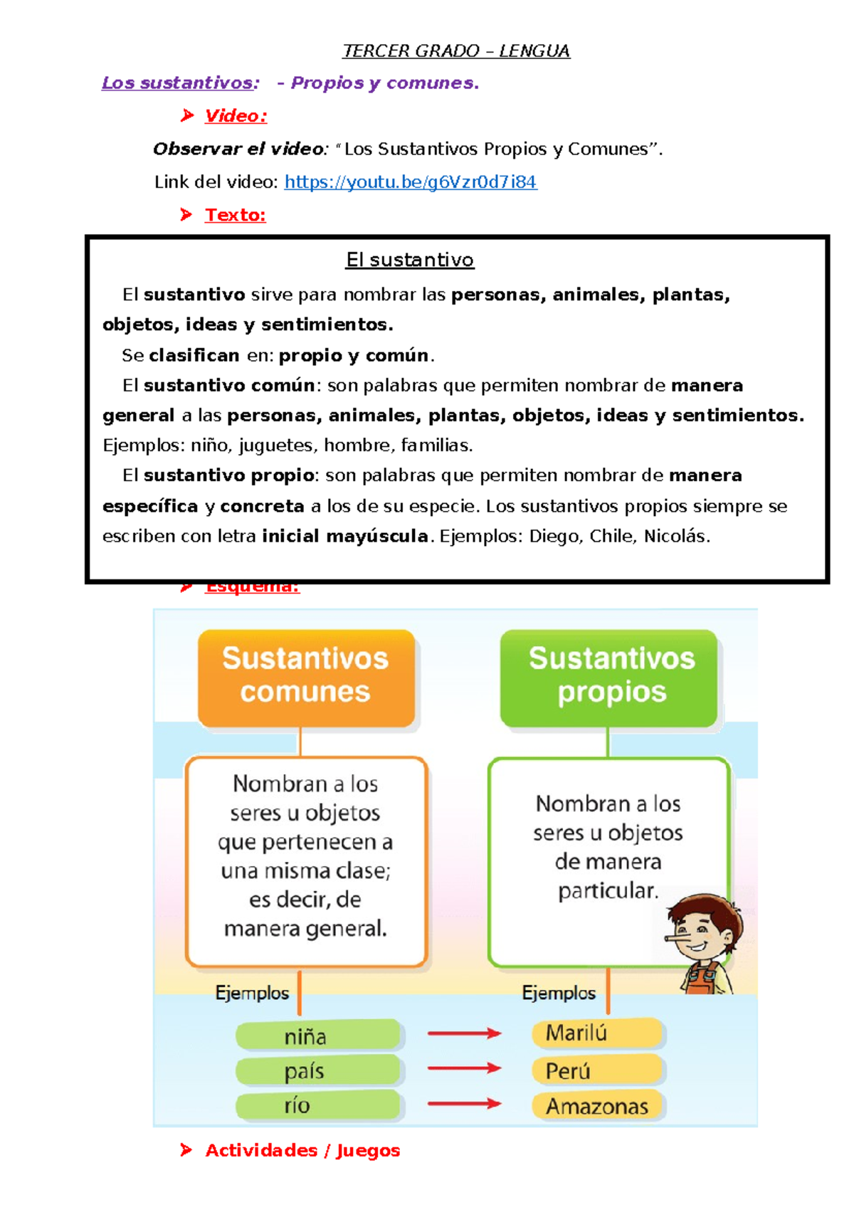 Plataforma - Clase 1- sustantivos comunes y propios - TERCER GRADO ...