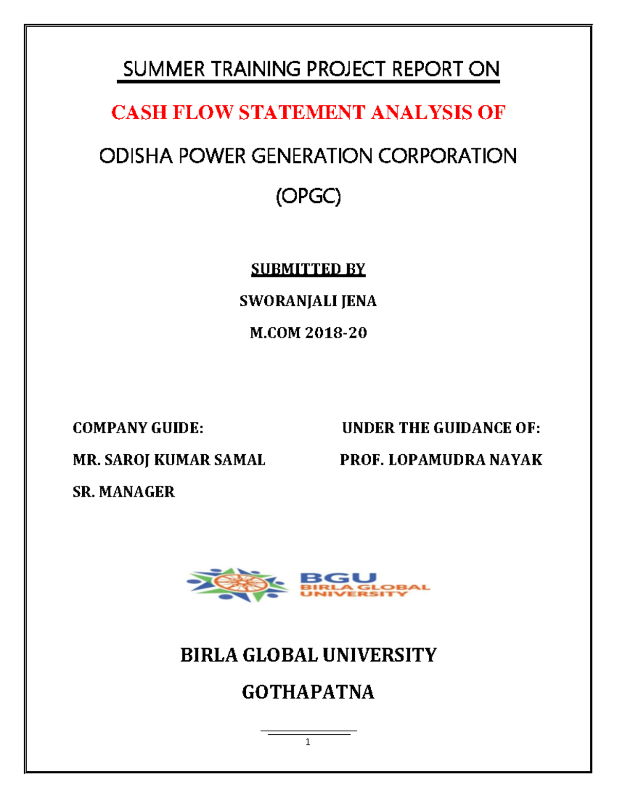 425569957 Summer Internship Project: Cash Flow Analysis of OPGC - Studocu