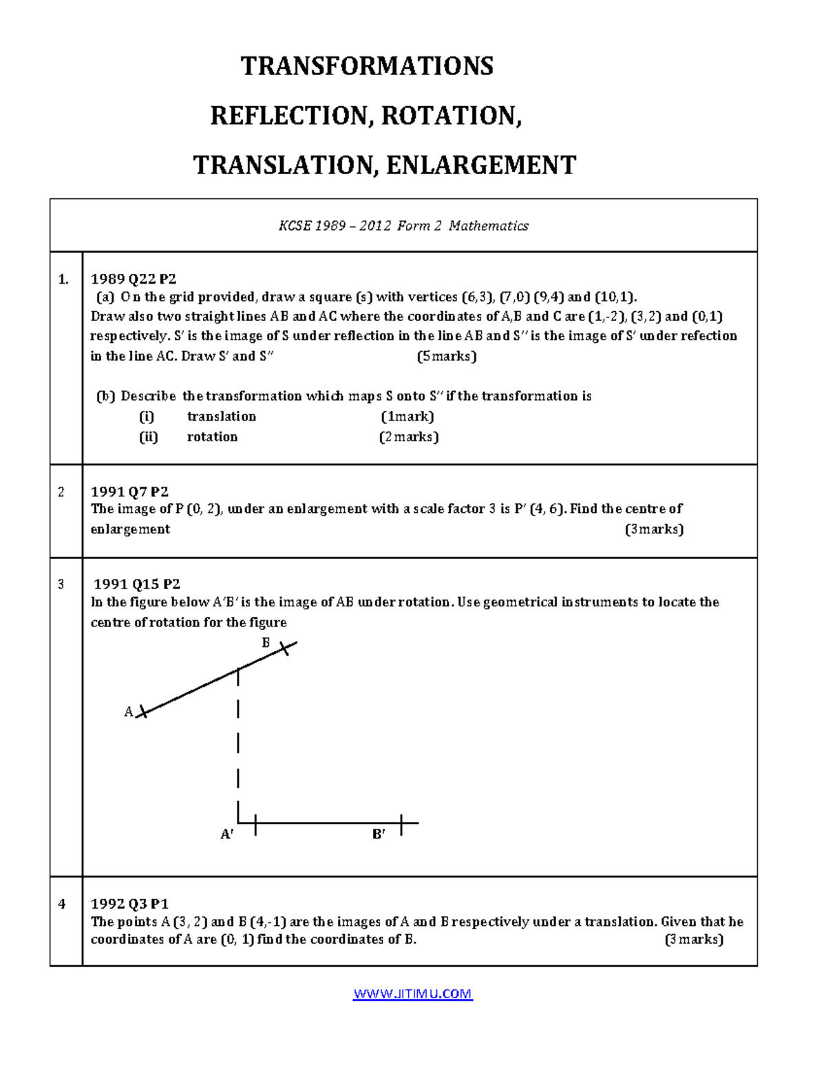 Transformations-F2 - Dggyt - TRANSFORMATIONS REFLECTION, ROTATION, TRANSLATION, ENLARGEMENT KCSE ...