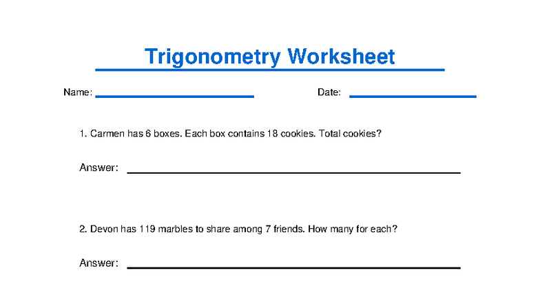 Trigonometry Worksheet 4: Problem Set & Answer Key - Studocu