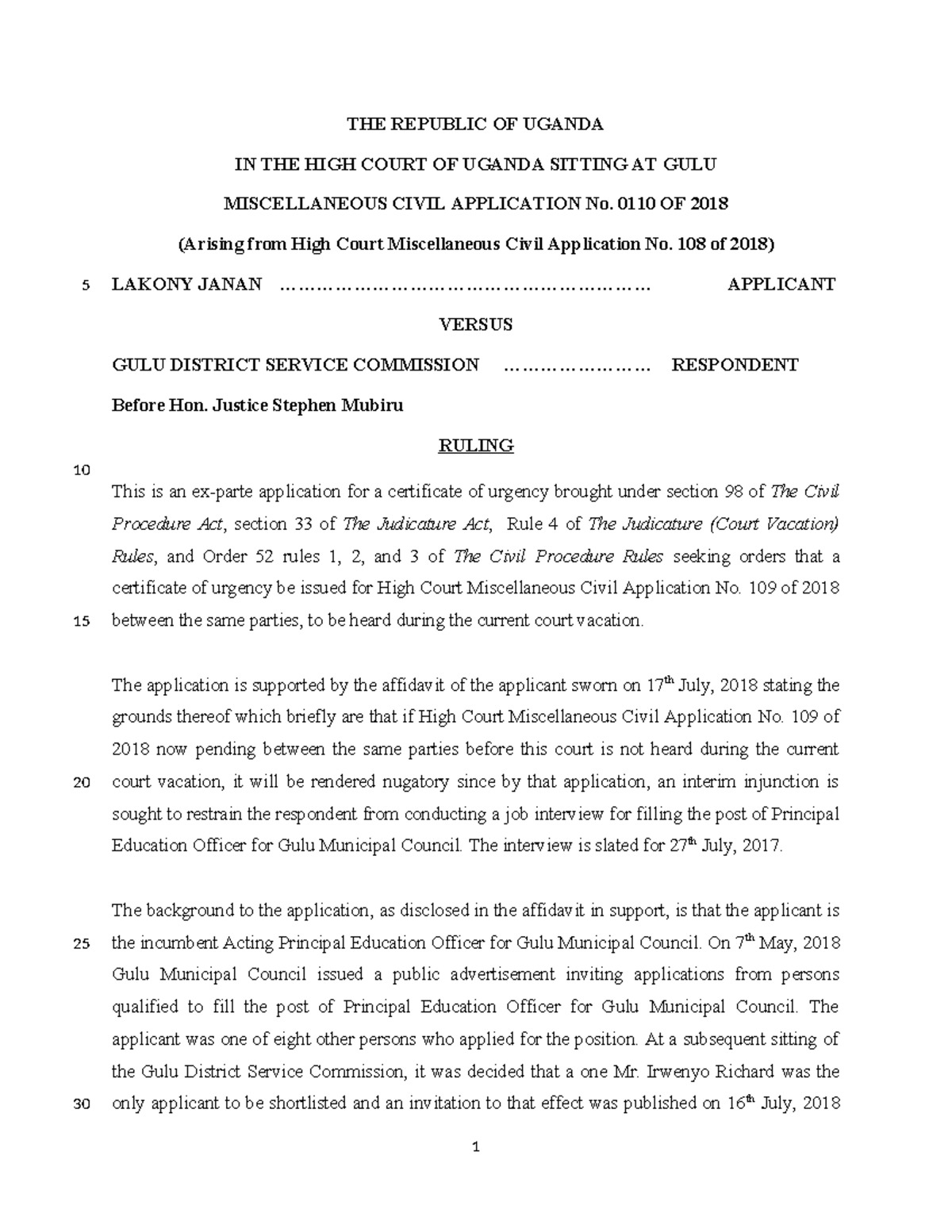 Lakony v Gulu District Service Commission ( Miscellaneous Civil ...