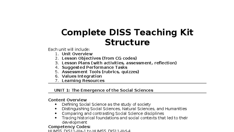 Complete Diss Teaching Kit Social Sciences Overview And Lessons Studocu