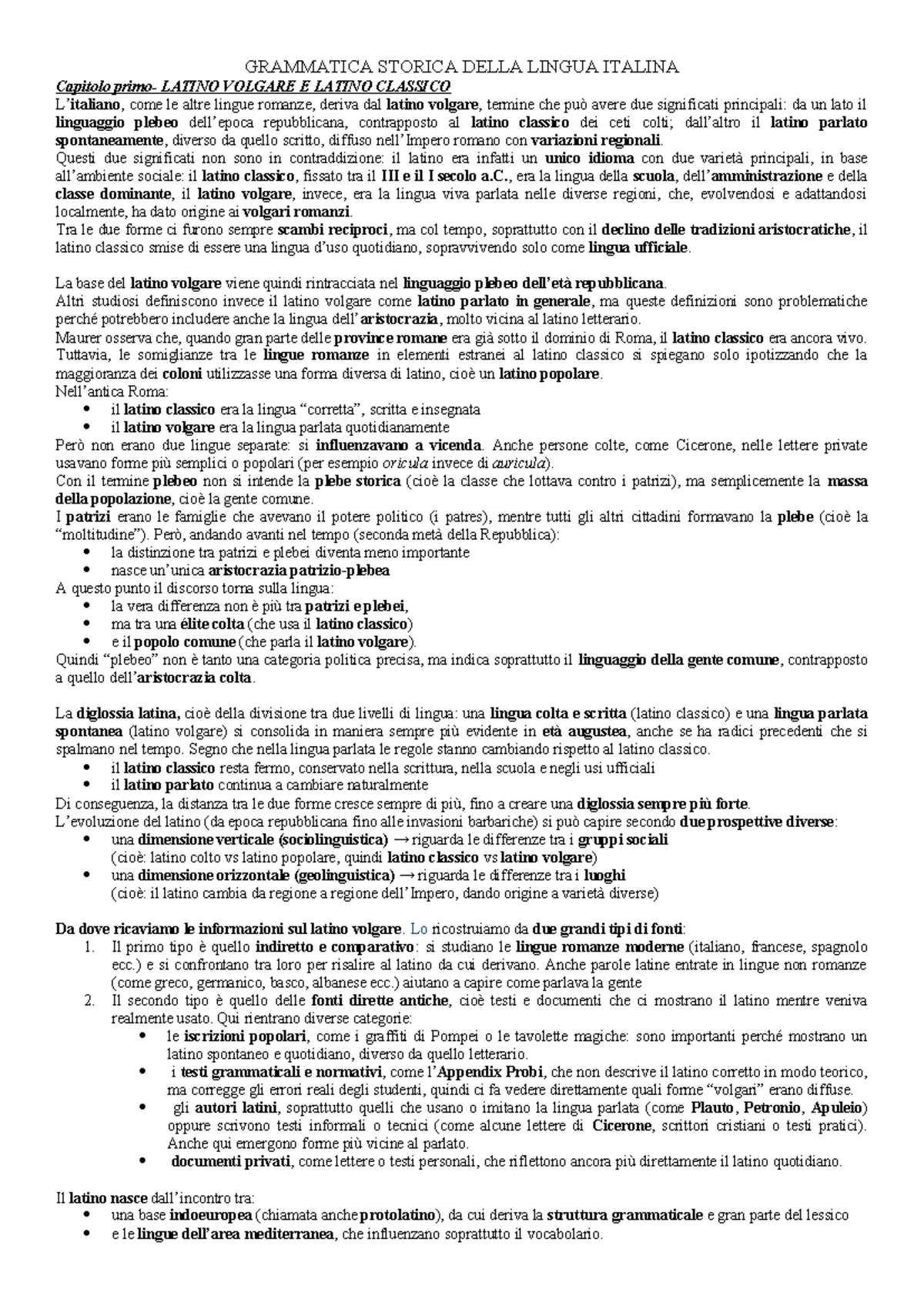 GRAMMATICA STORICA DELLA LINGUA ITALIANA: Capitolo su Latino Volgare e ...