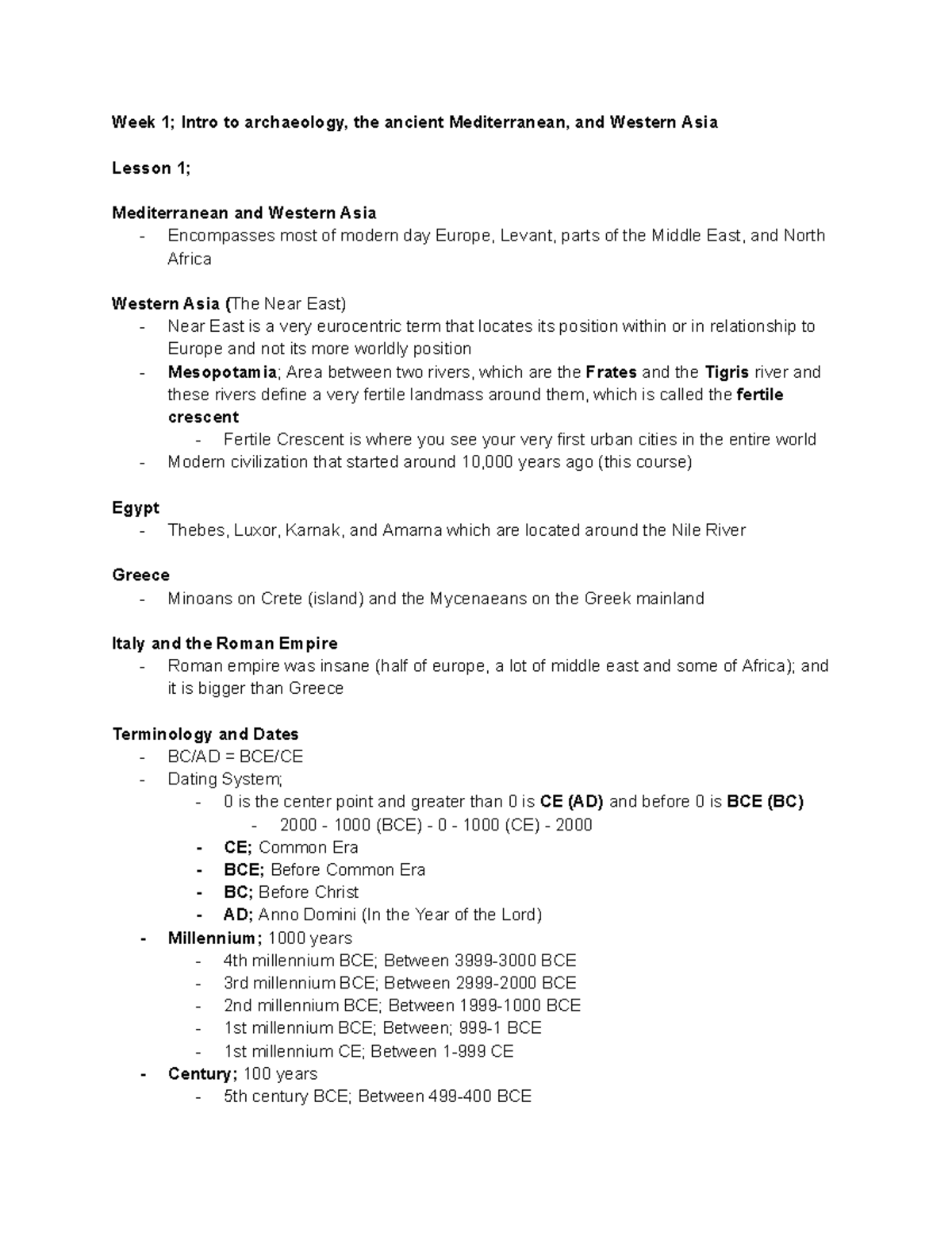 Classics 2500: Intro to Archaeology - Mediterranean & Western Asia ...