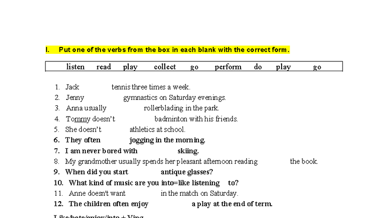 Verb Form Exercise and Correction Practice - Studocu
