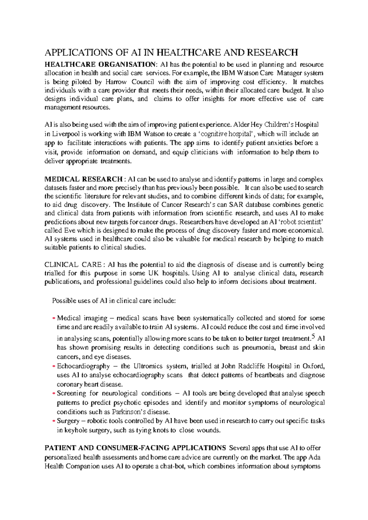 Applications OF AI IN Healthcare AND Research - APPLICATIONS OF AI IN ...