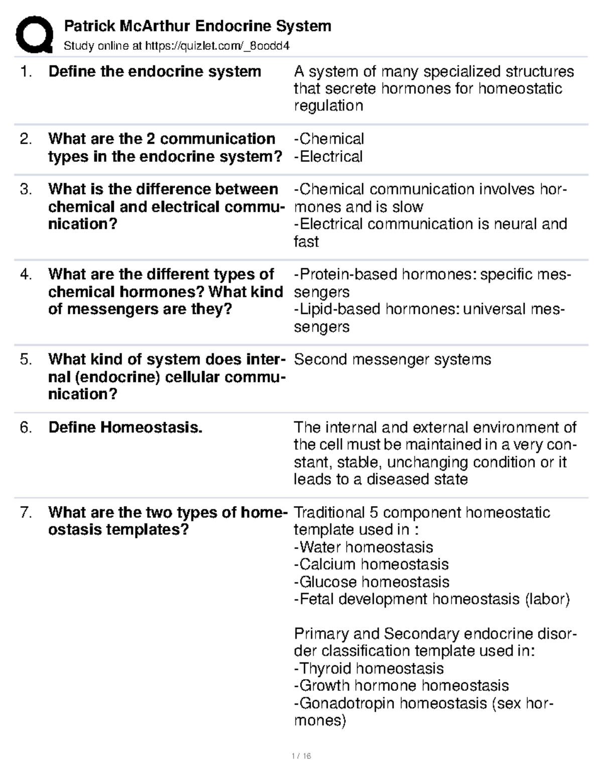 EXAM1 - Endocrine System Study Guide and Practice Exam - Studocu