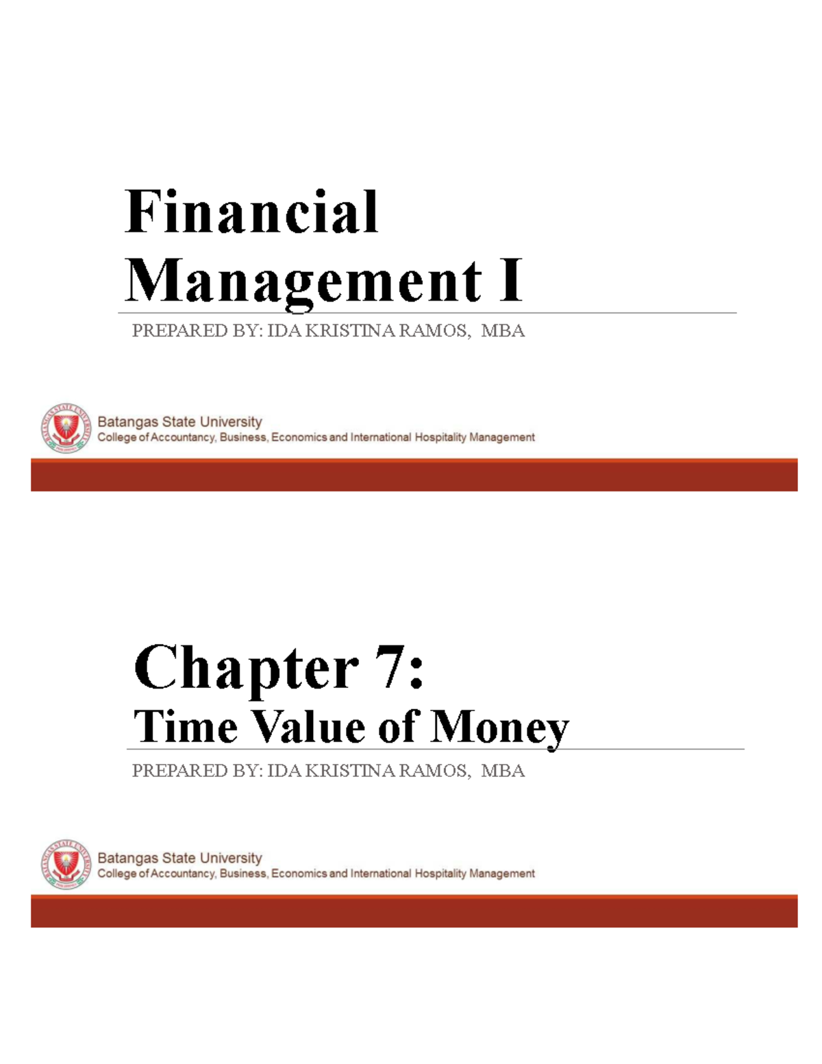 Financial Management I: Chapter 7 - Time Value of Money Overview - Studocu