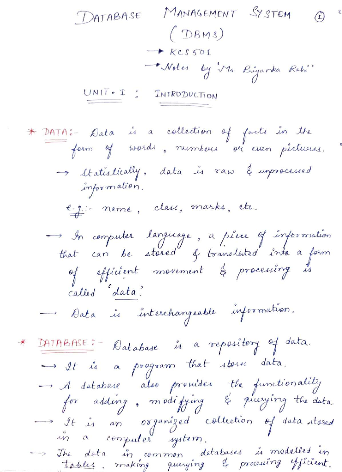 DBMS 101: Unit 1 Comprehensive Study Notes - Studocu