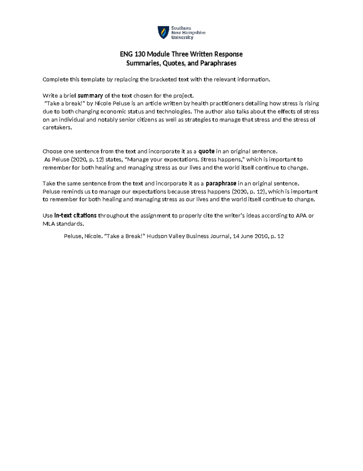 ENG 130 Module 3 Written Response: Summaries, Quotes & Paraphrases ...