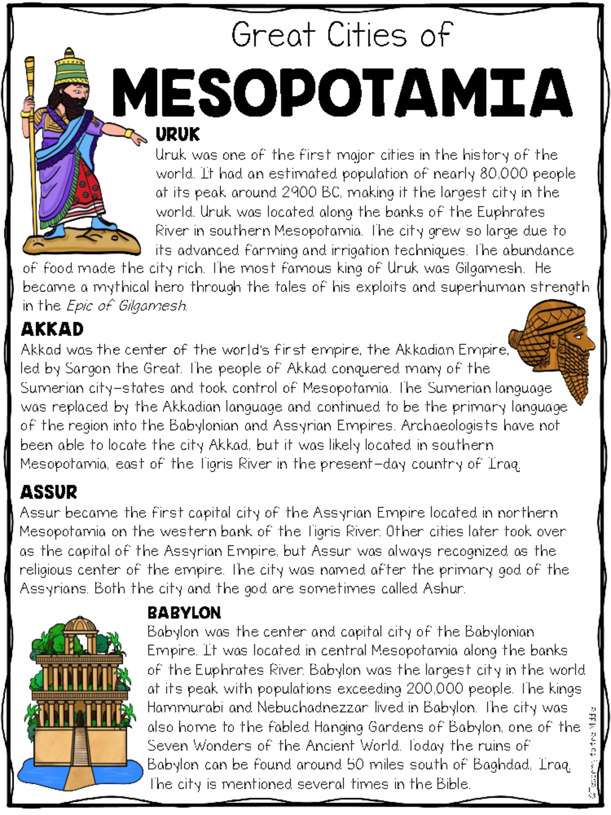 Ancient Mesopotamia Great Cities Reading Comprehension Civilizations-1 ...