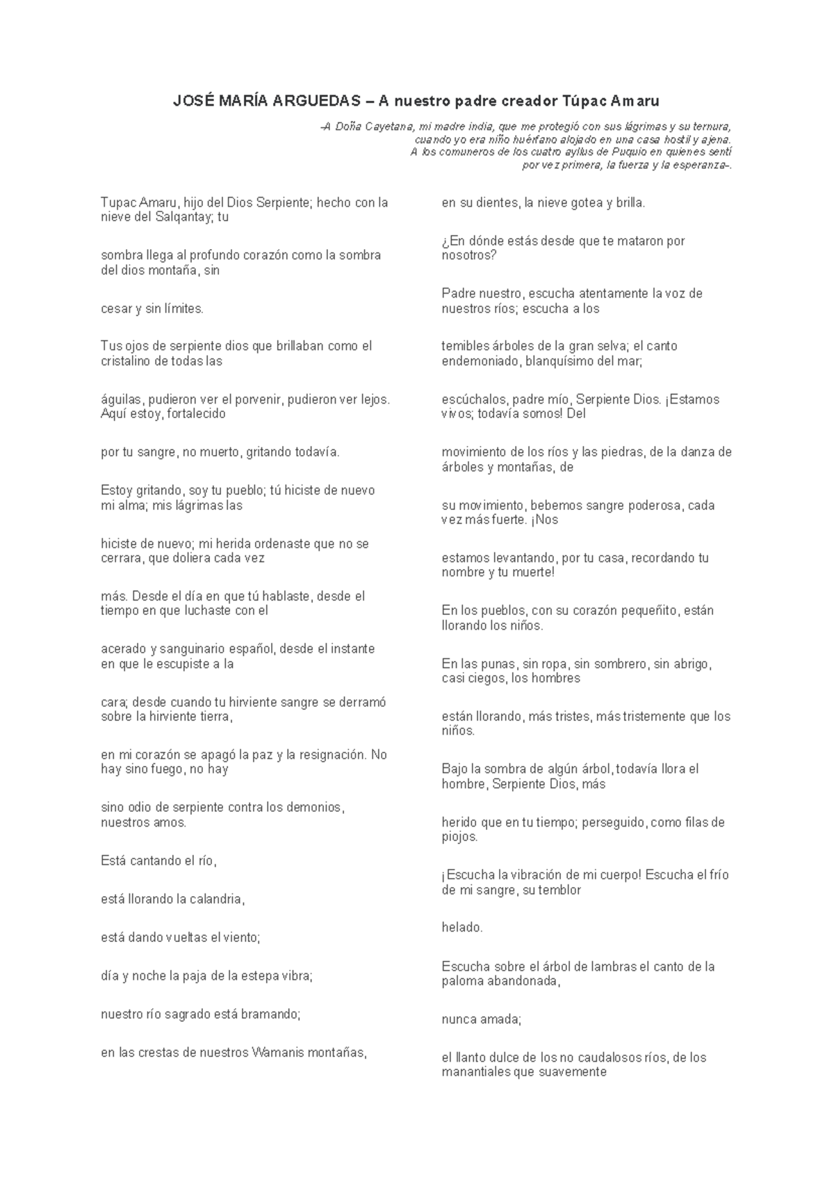 Estudio sobre "A Nuestro Padre Creador Túpac Amaru" de J. M. Arguedas ...